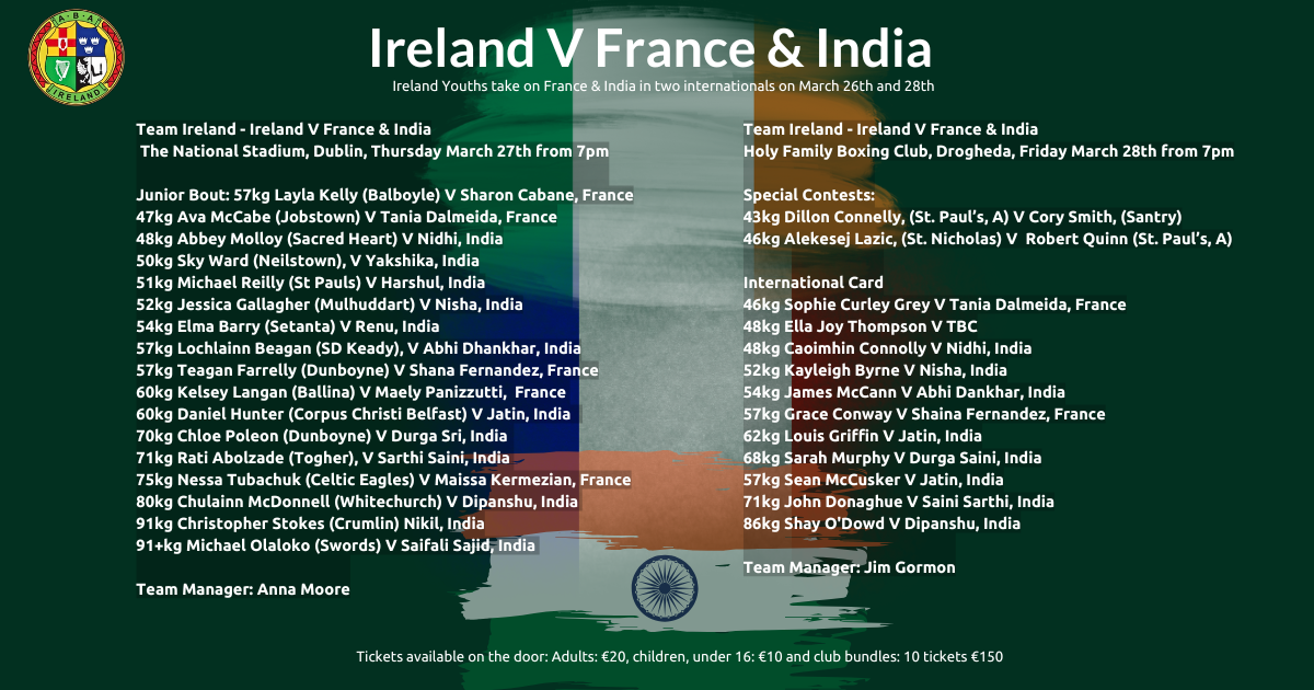 Pairings: Ireland V India & France – Youth Internationals. | Irish ...